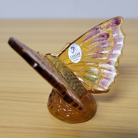 Fenton | Art | Fenton Glass Butterfly Amber Gold Hand Painted Purple ...